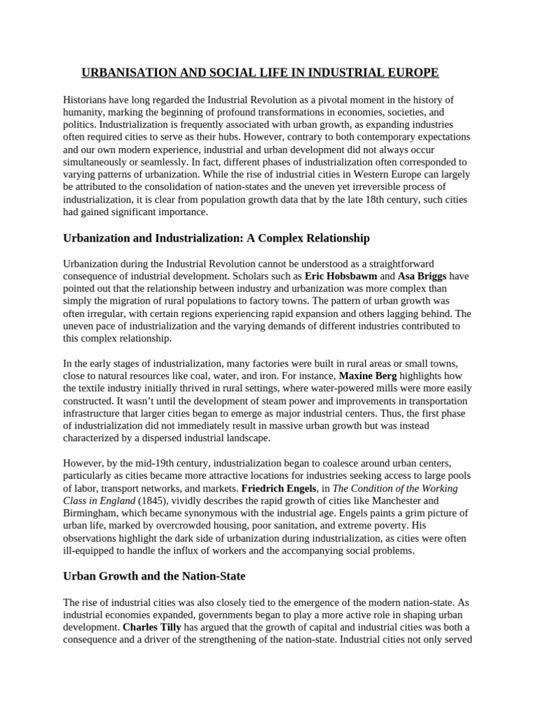 Urbanization and Social Change in Industrial Europe | PDF ...