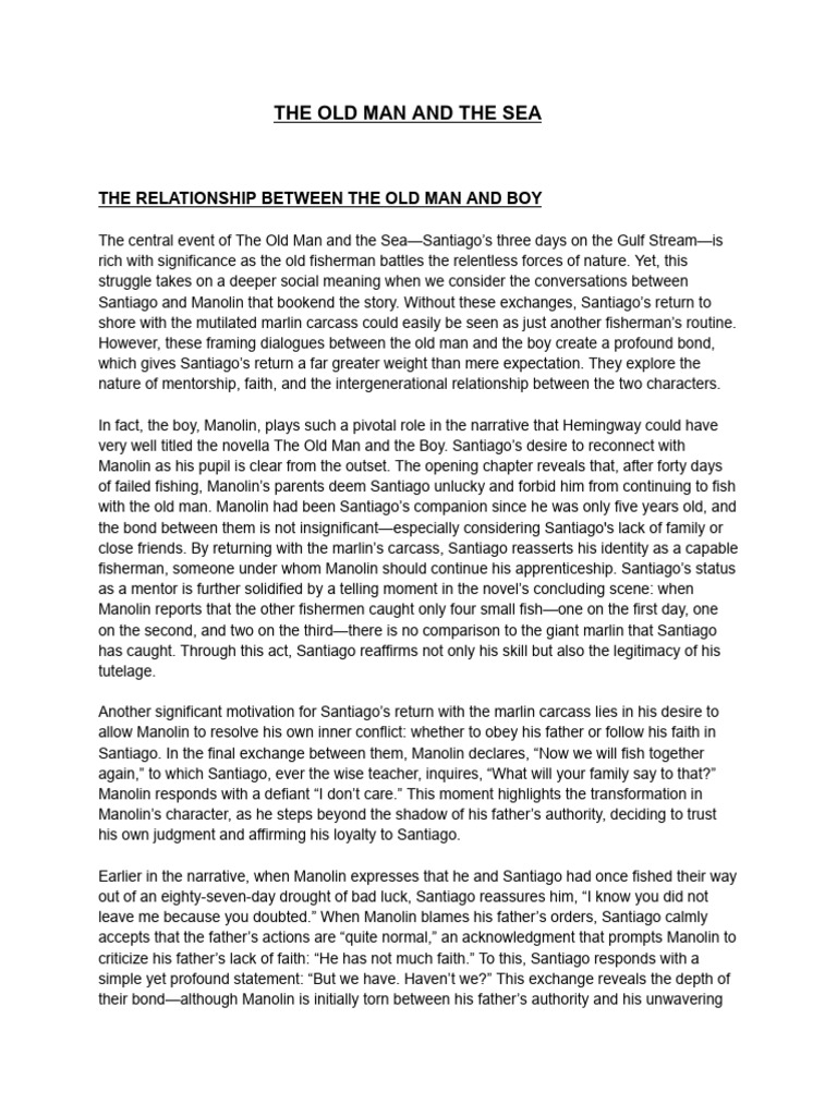 The Relationship Between The Old Man and The Boy in Ernest Hemingway's ...
