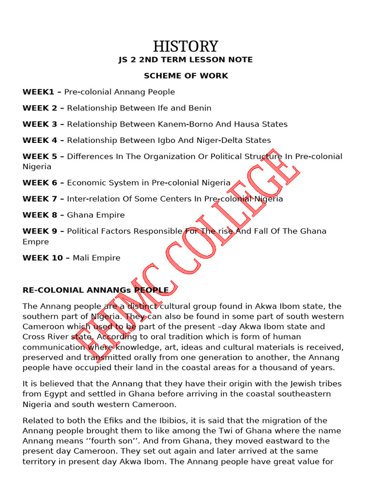 History NOTE JSS 2 With Watermark | PDF | Igbo People | Taxes