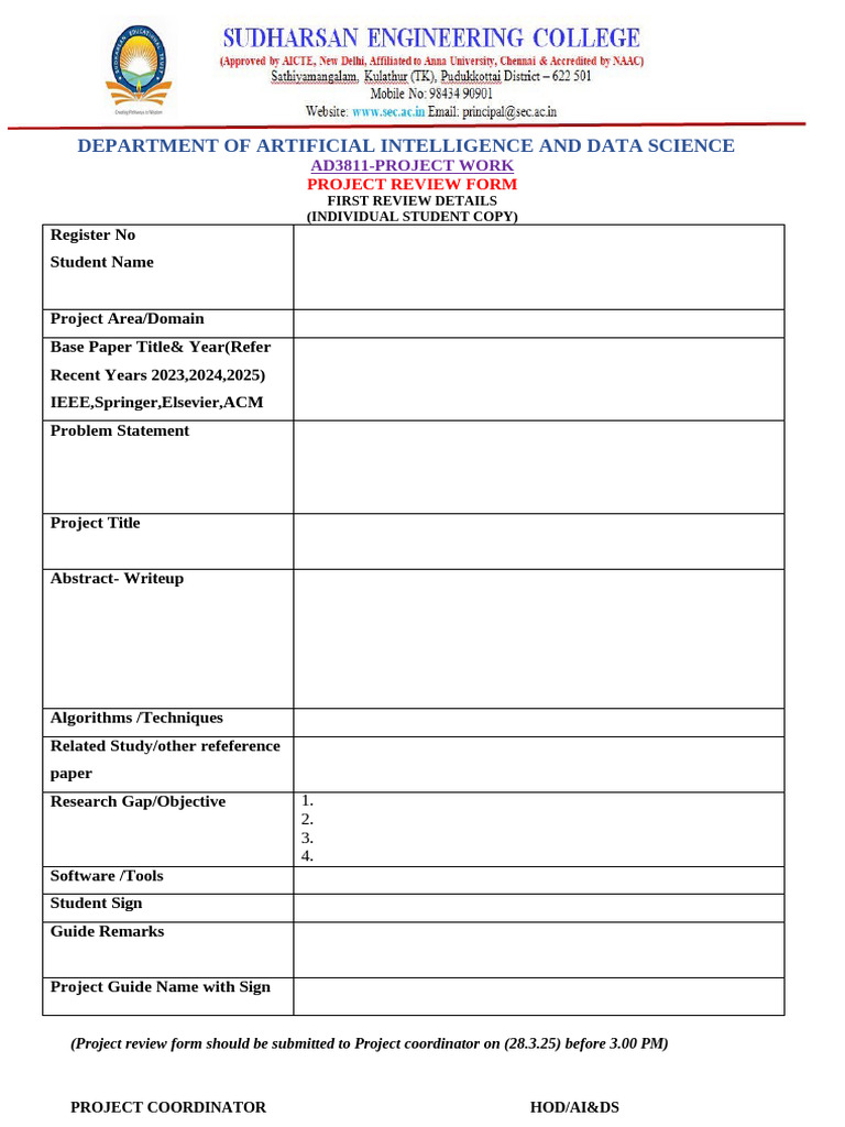 Project Review Form | PDF