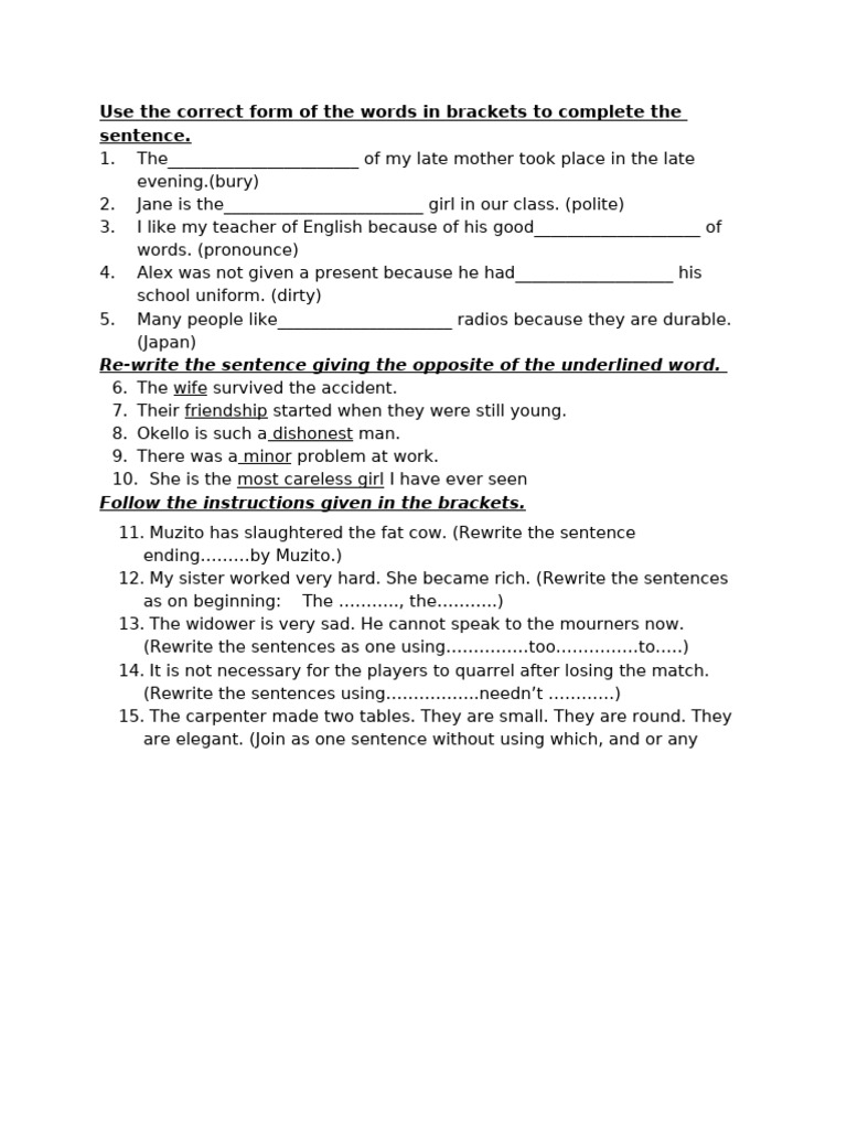 Use The Correct Form of The Word in Brackets To Complete The Sentence | PDF