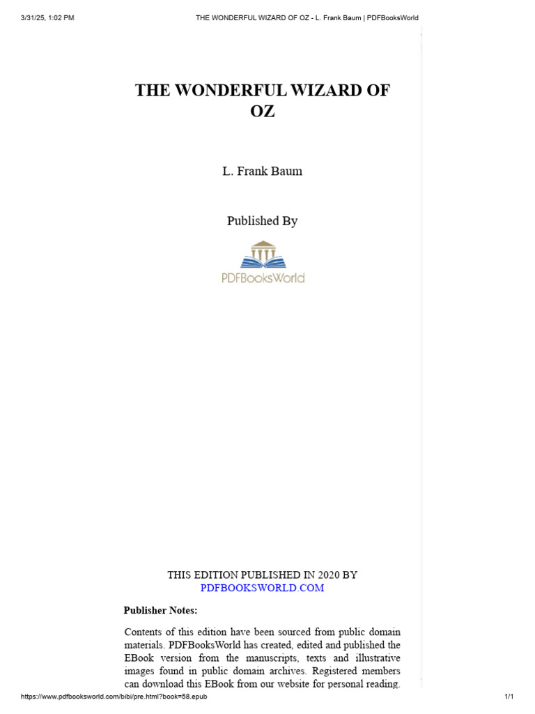 THE WONDERFUL WIZARD OF OZ - L. Frank Baum - PDFBooksWorld | PDF