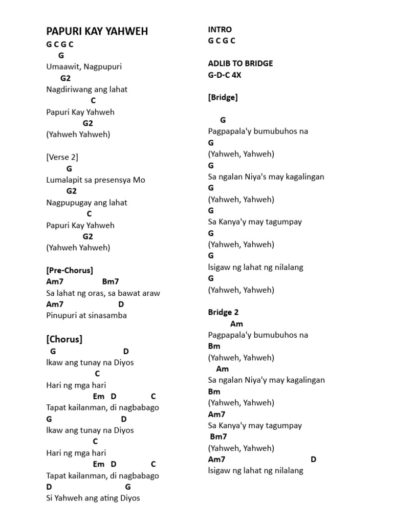PAPURI KAY YAHWEH Key of G | PDF