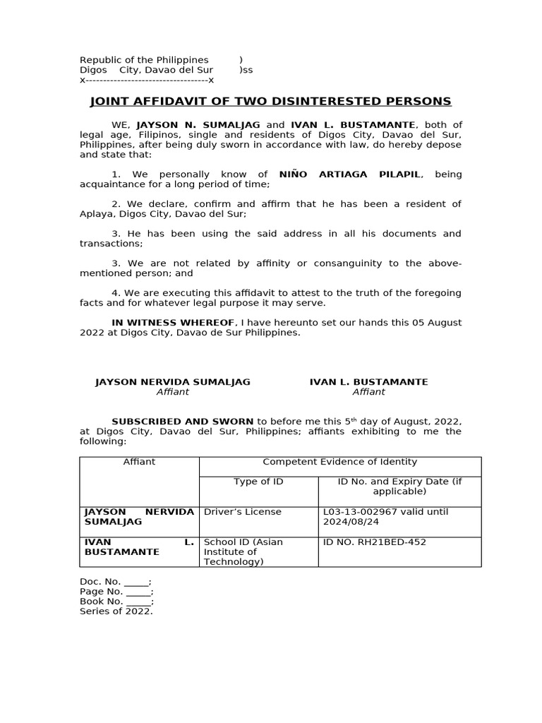 Affidavit of Two Disinterested Persons | PDF