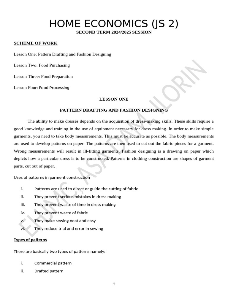 Home Economics JS 2 Scheme of Work | PDF | Food Storage | Vegetables