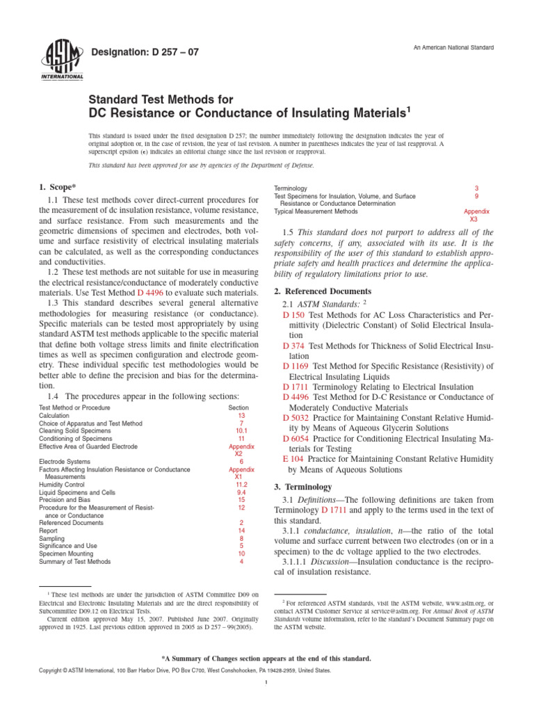 ASTM D257-07 | PDF | Electrical Resistivity And Conductivity ...
