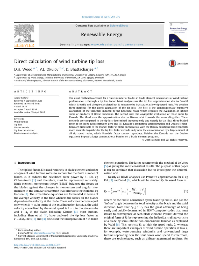 Direct Calculation of Wind Turbine Tip Loss | PDF | Turbine | Vortices