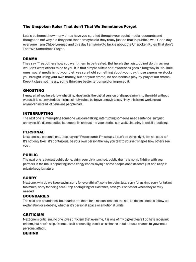 Unspoken Social Rules to Remember | PDF