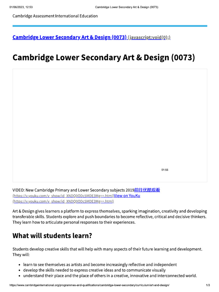 Lower Secondary Art and Design (0073) | PDF
