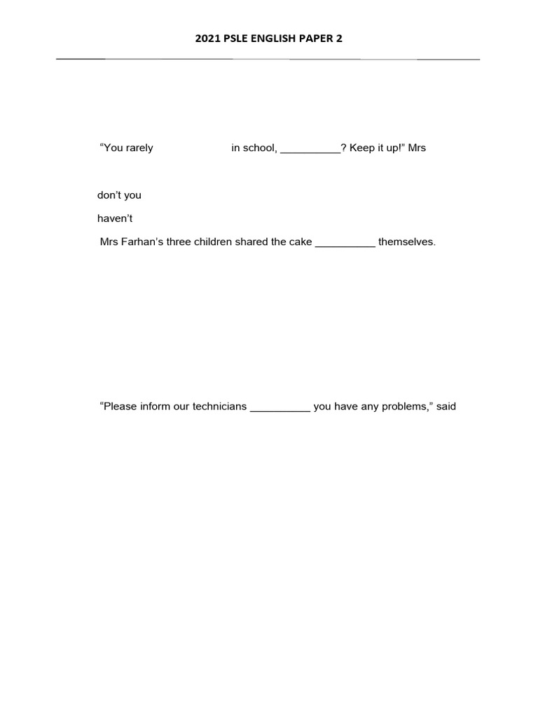 ERC 2021 PSLE Standard English Paper 2 - Updated | PDF