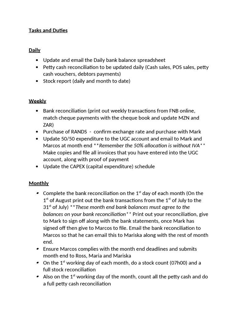 Tasks and Duties | PDF