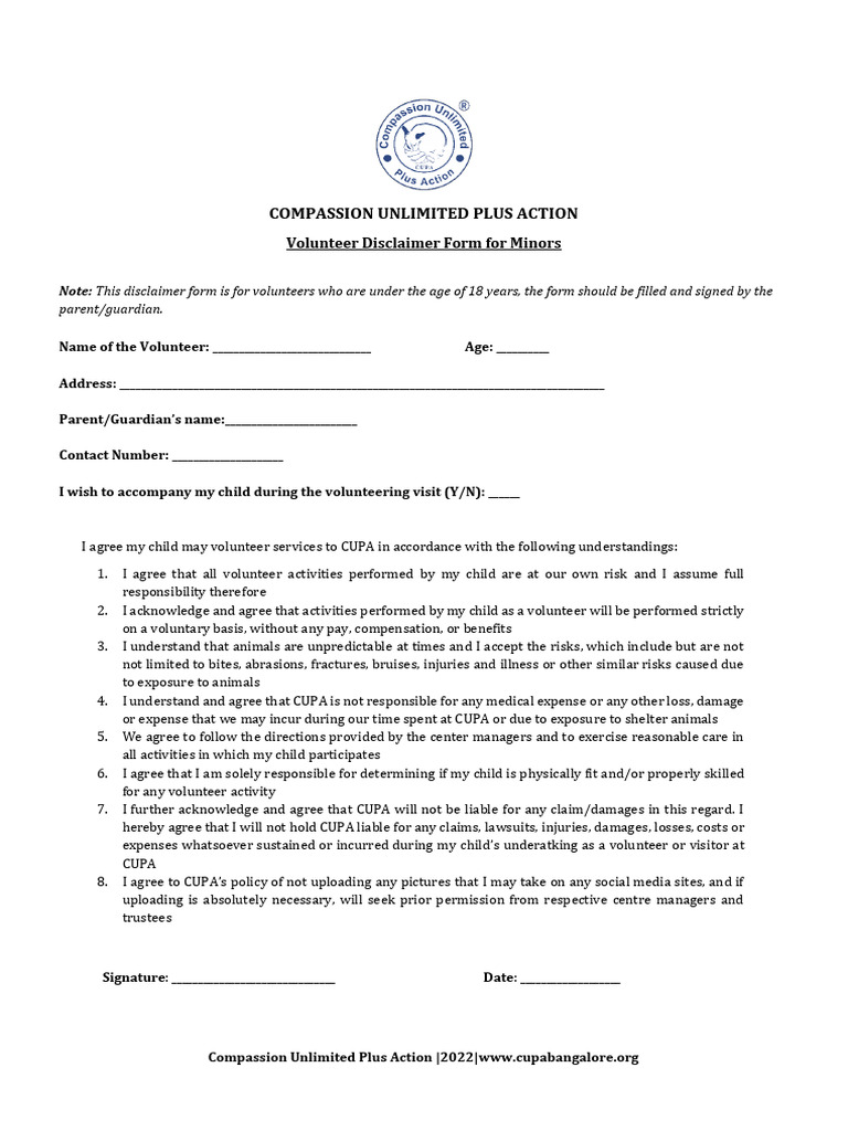Volunteer-Disclaimer-form-for-Minors | PDF | Volunteering