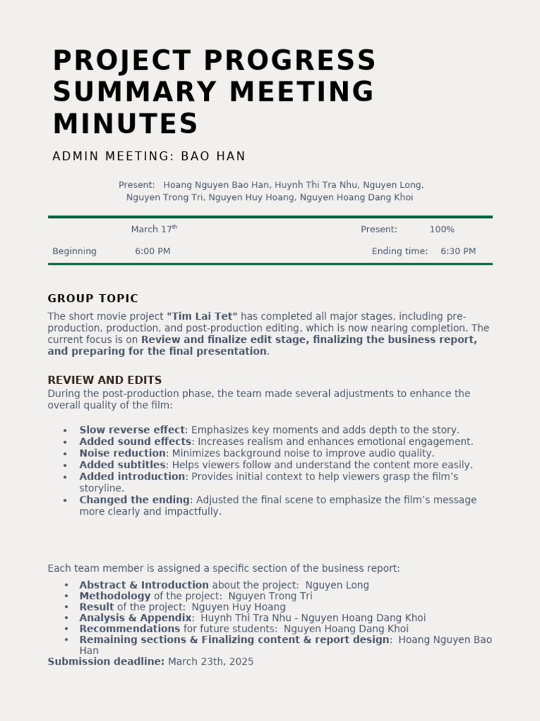 "Tim Lai Tet Project Meeting Minutes" | PDF