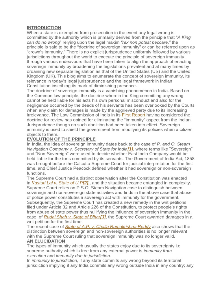 Doctorine of Soverign Imm | PDF | Sovereign Immunity | Supreme Court Of ...
