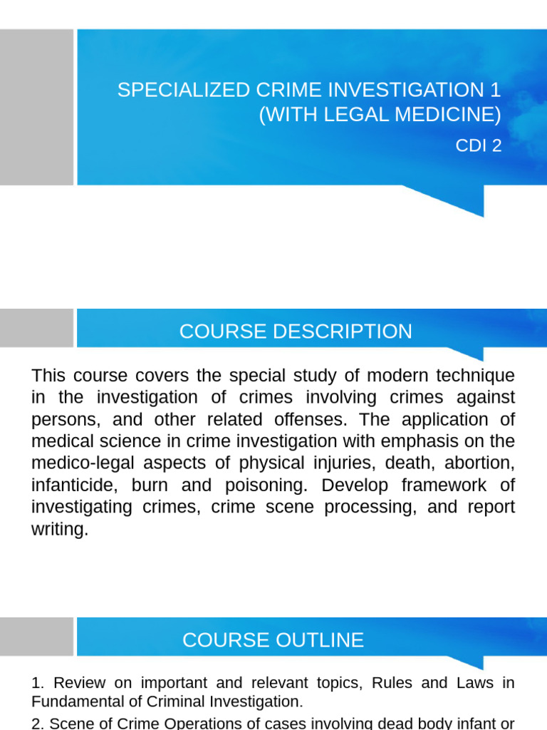 CCCC.-lesson-1-7-SPECIALIZED-CRIME-INVESTIGATION-1 | PDF | Crime Scene | Poison
