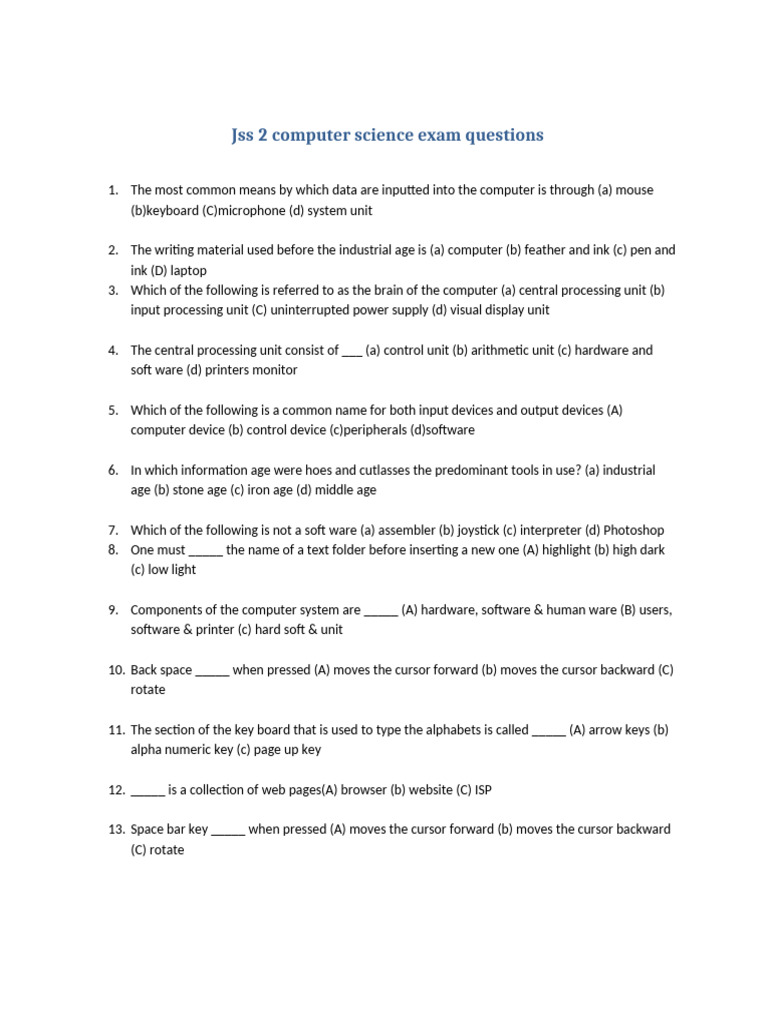 Furst Class Jss 2 Computer Science Exam Questions | PDF | Html | World ...