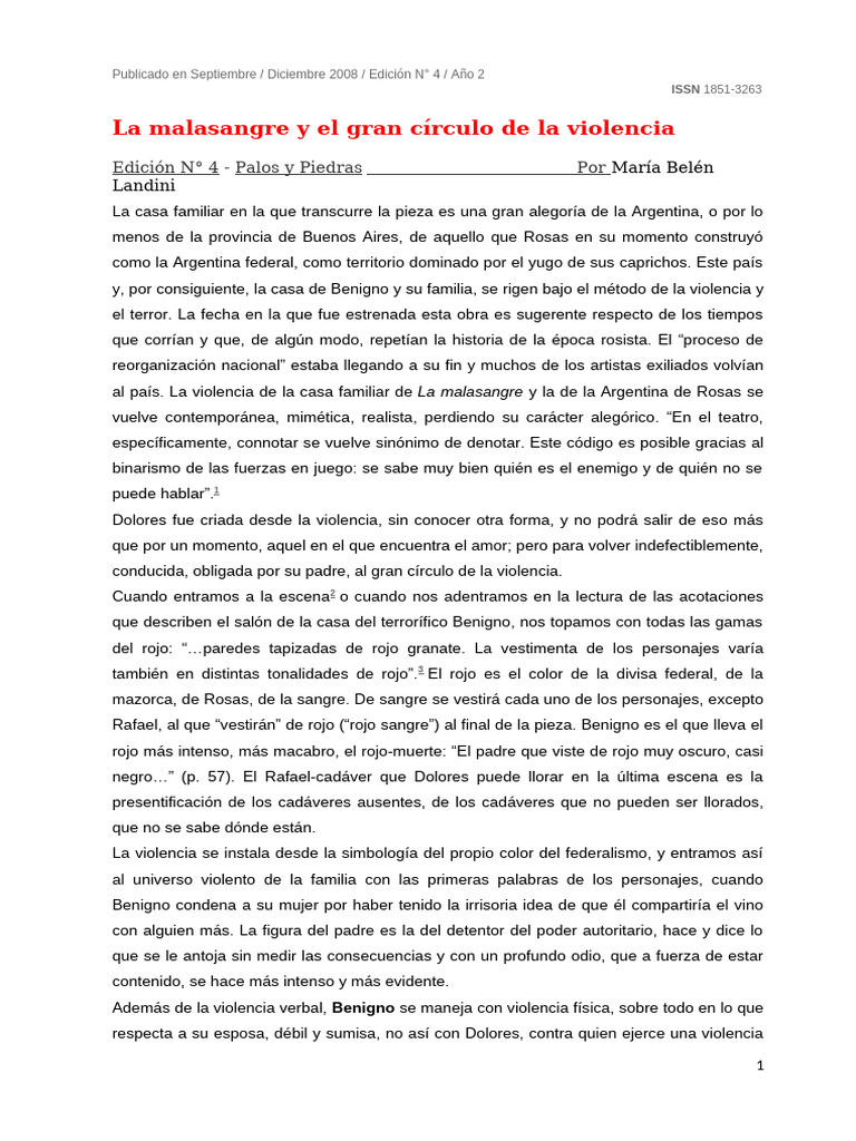 La Malasangre y el gran círculo de violencia | PDF | Violencia | Amor