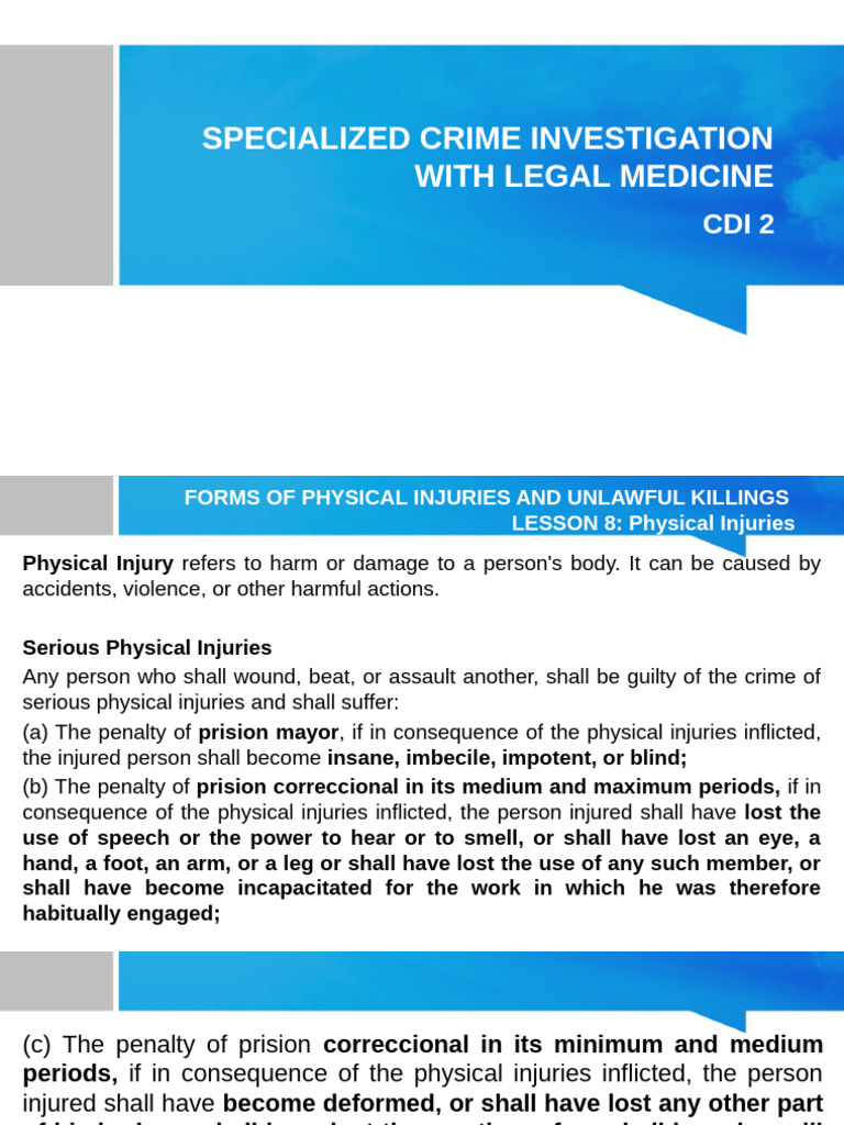 Crime Investigation: Physical Injuries & Homicide | PDF | Autopsy | Rape