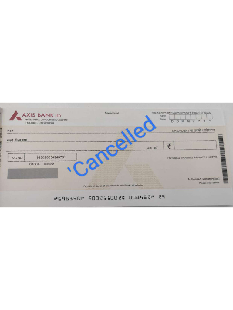 SNSG Cancelled Cheque Copy | PDF