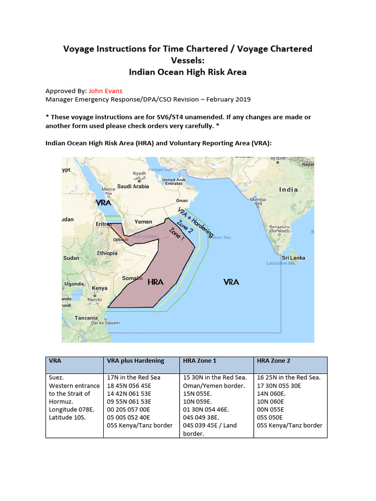 Indian Ocean HRA Voyage Instructions | PDF | Ships | Shipping