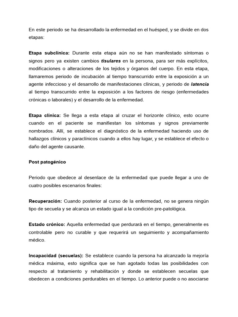Etapas del Periodo Patogénico | PDF