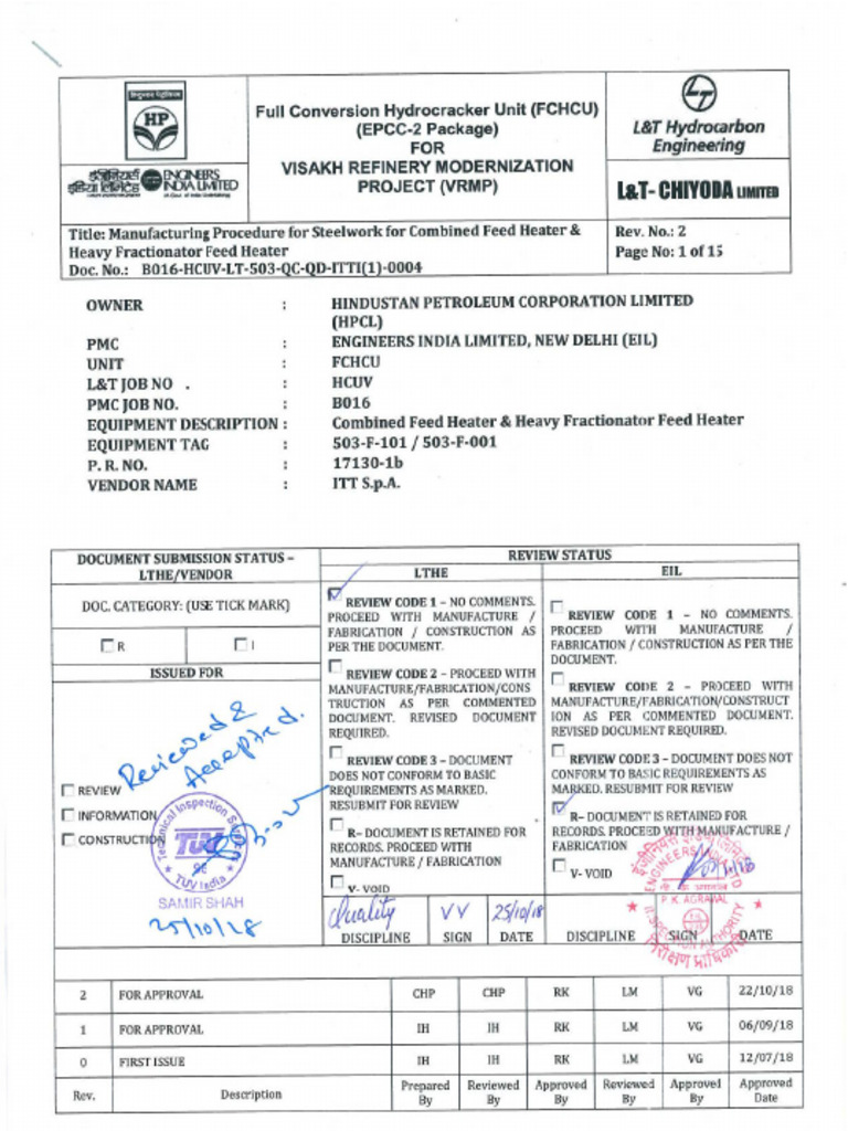 Approved Structural Fabrication Procedure B016-HCUV-LT-503-QC-QD-ITTI (1) - 0004 Rev 2 | PDF