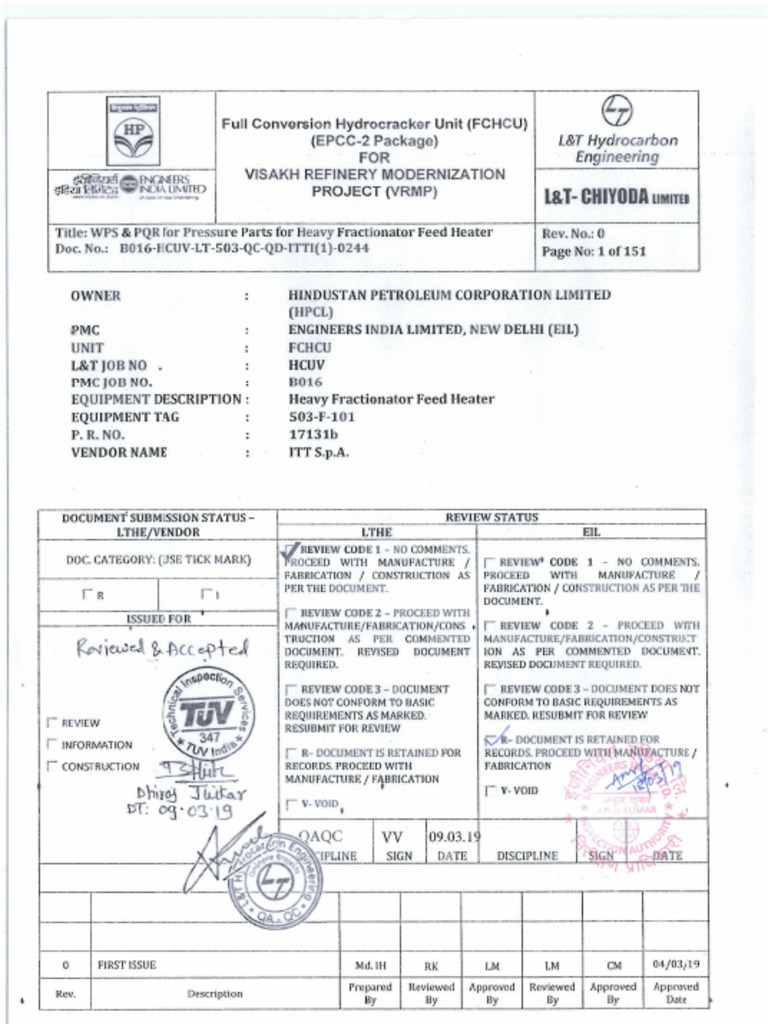 Approved Welding Book Fractionator Heater (B016-HCUV-LT-503-QC-QD-ITTI (1) - 0244) Rev 1 | PDF