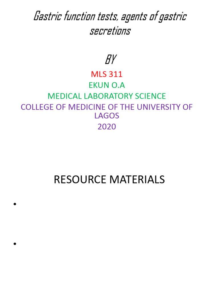 MLS 331 Gastric Function Tests, Agents of Gastric Secretions. | PDF ...