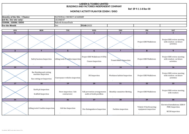 Monthly EHS Activity Plan 2023 | PDF | Engineering
