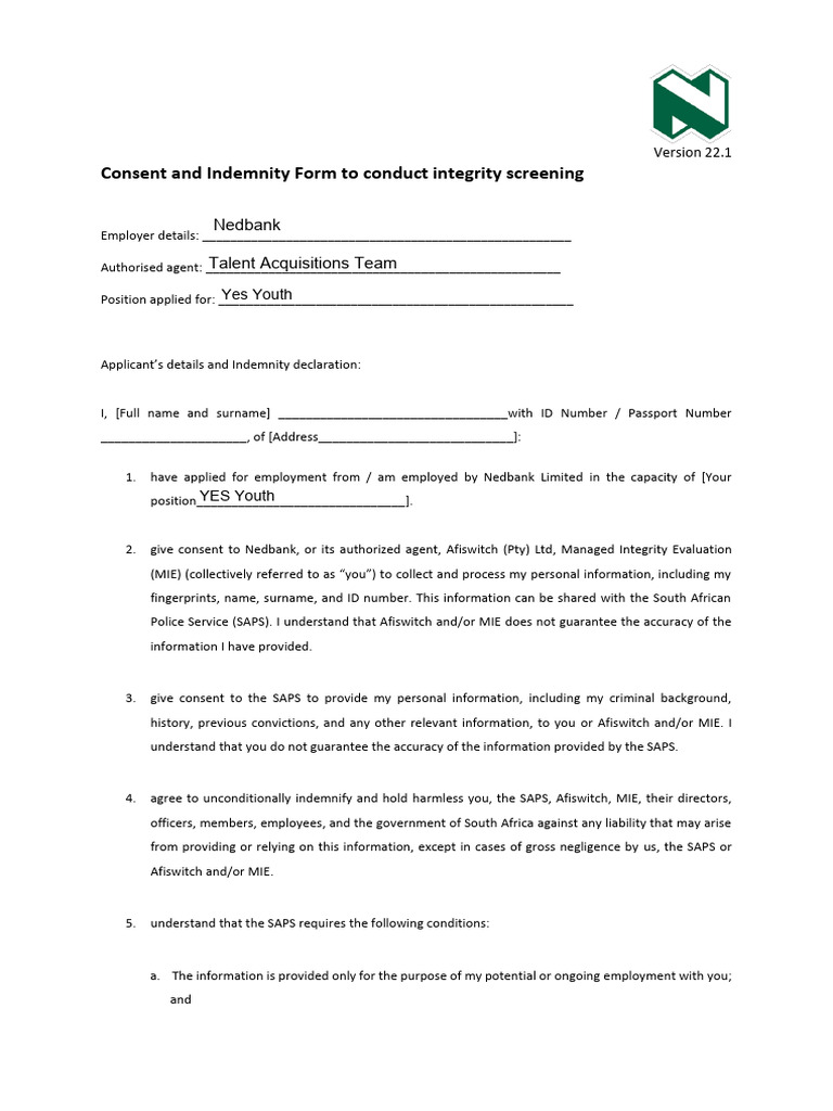 Payroll - Consent and Indemnity Form | PDF | Indemnity | Identity Document