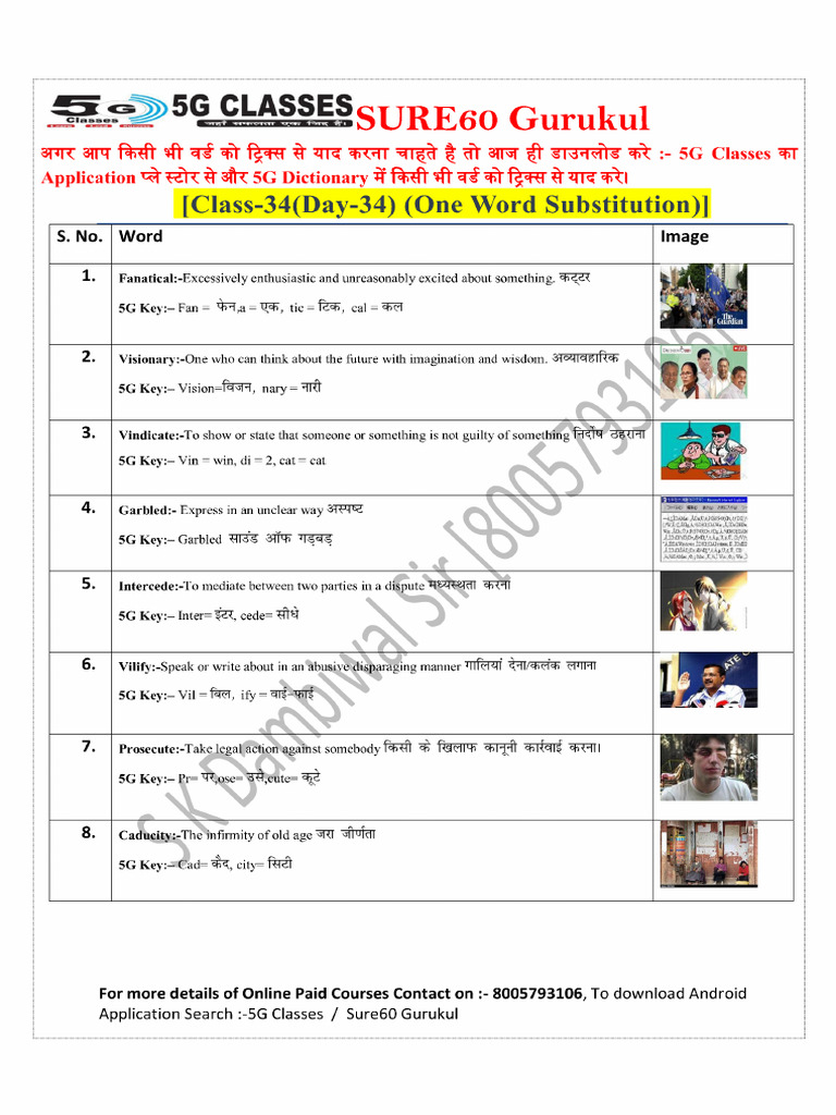 Class-34 (Day-34) (One Word Substitution) | PDF
