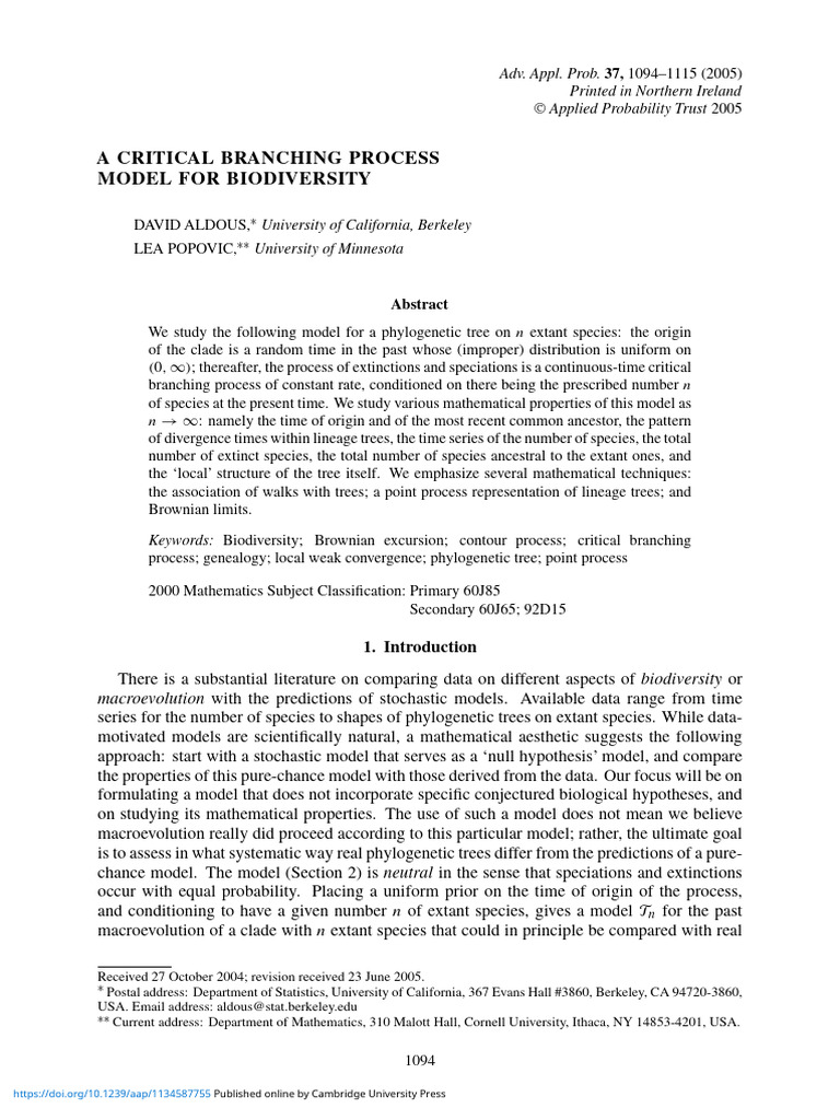 a-critical-branching-process | PDF | Species | Phylogenetics