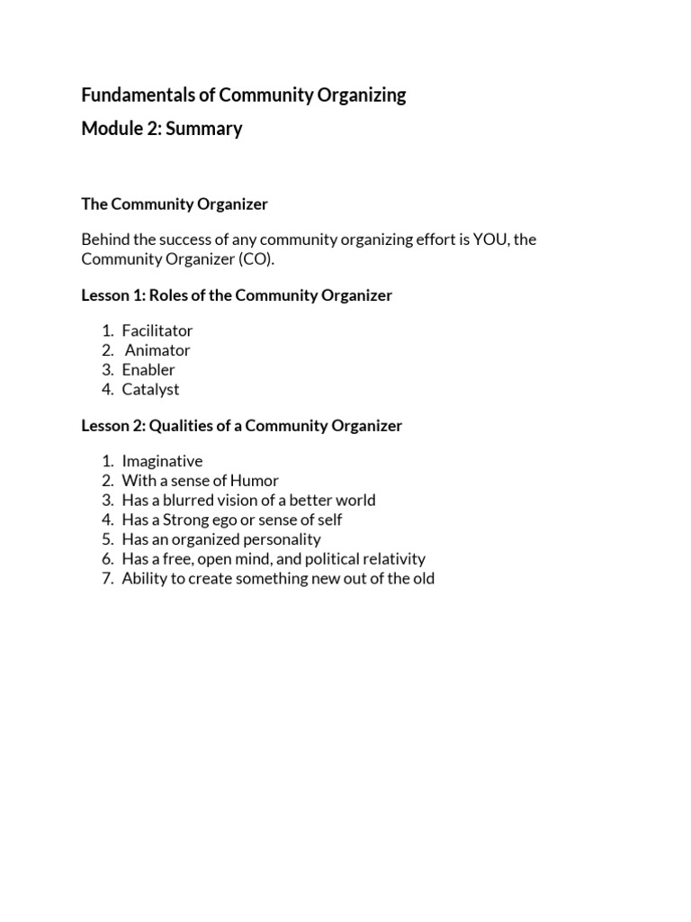 Fundamentals of Community Organizing-Module 2 Summary | PDF
