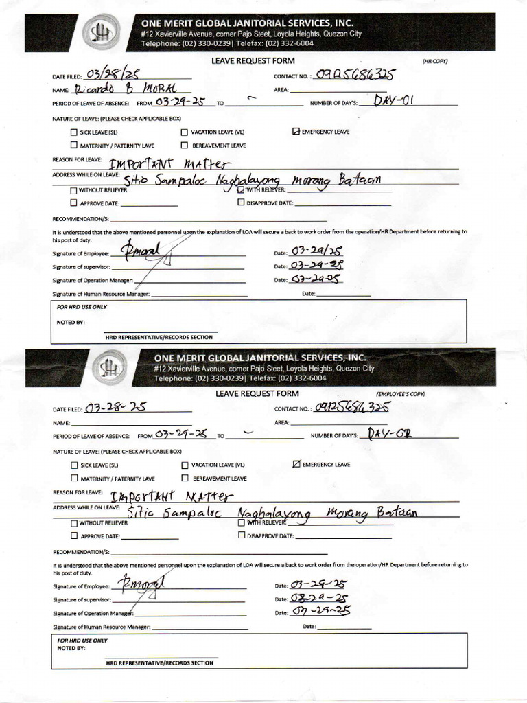 Leave Form - Moral Ricardo | PDF