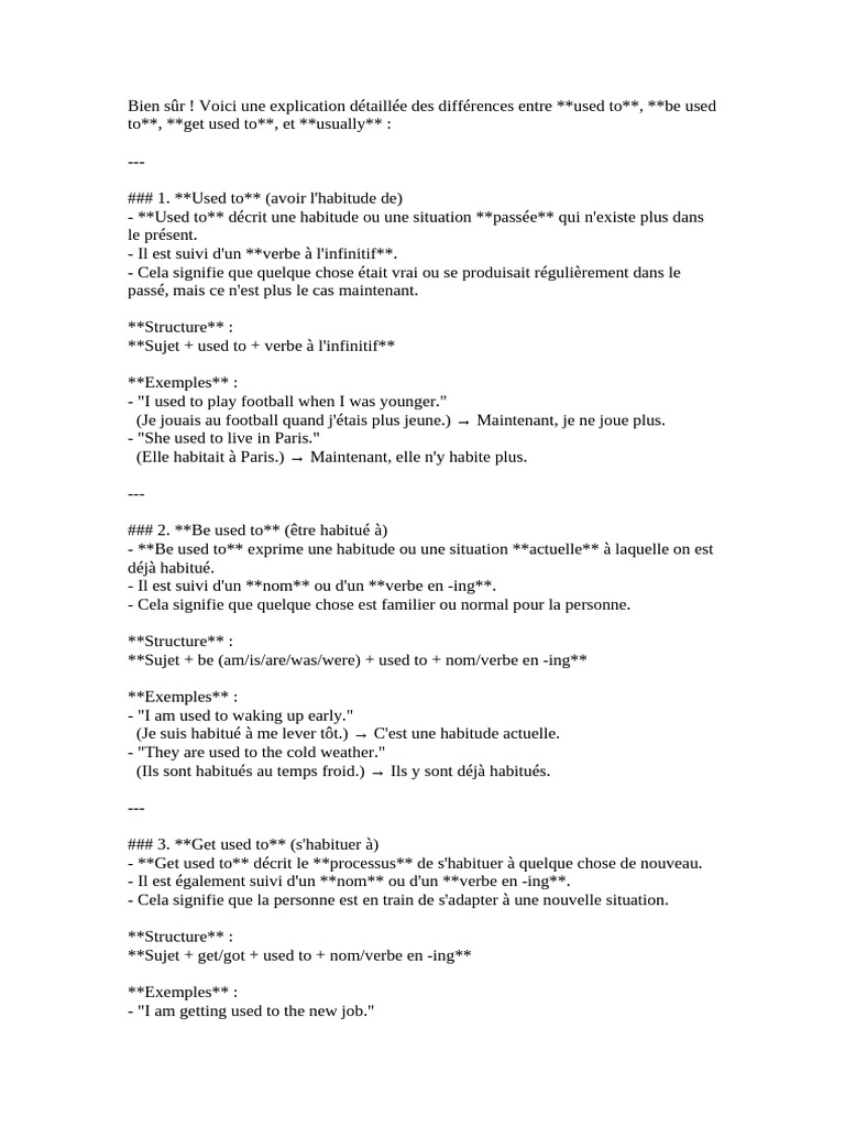 Différences entre used to et usually | PDF | Verbe | Mécanique du langage