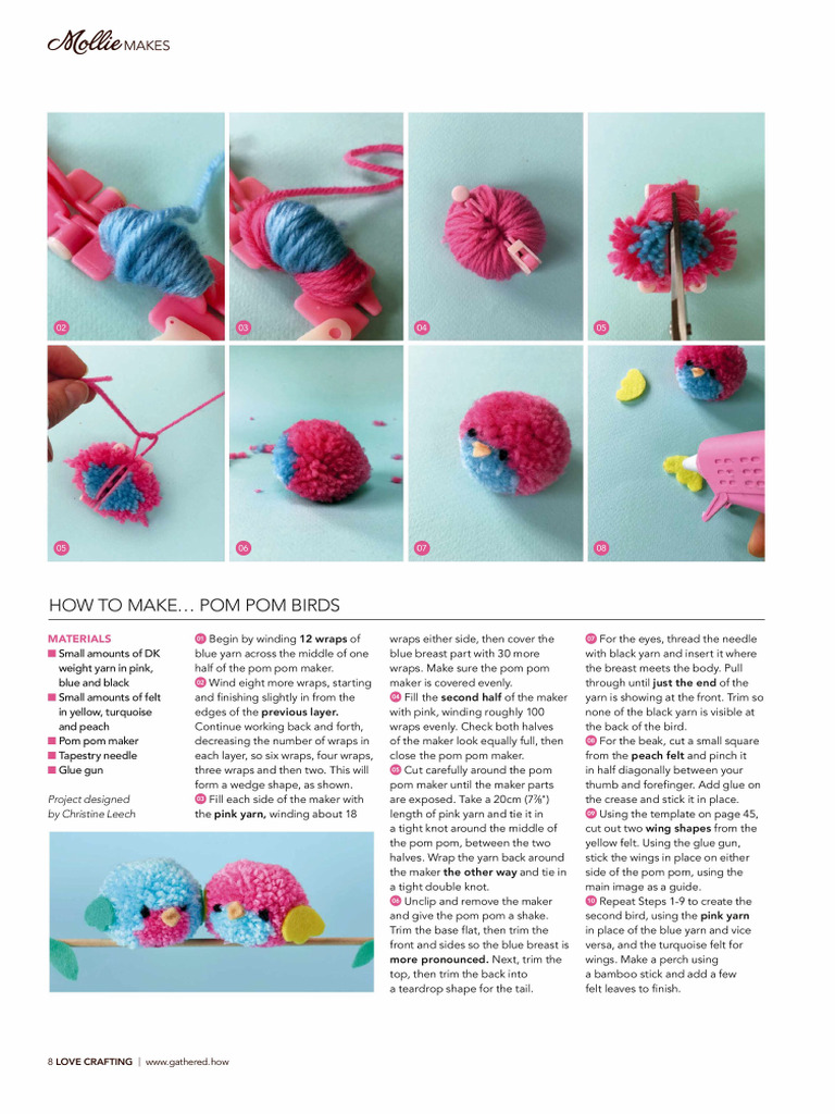 Birds Lovebird Pom Poms Mollie Makes Love Crafting Valentines 2024 2 | PDF