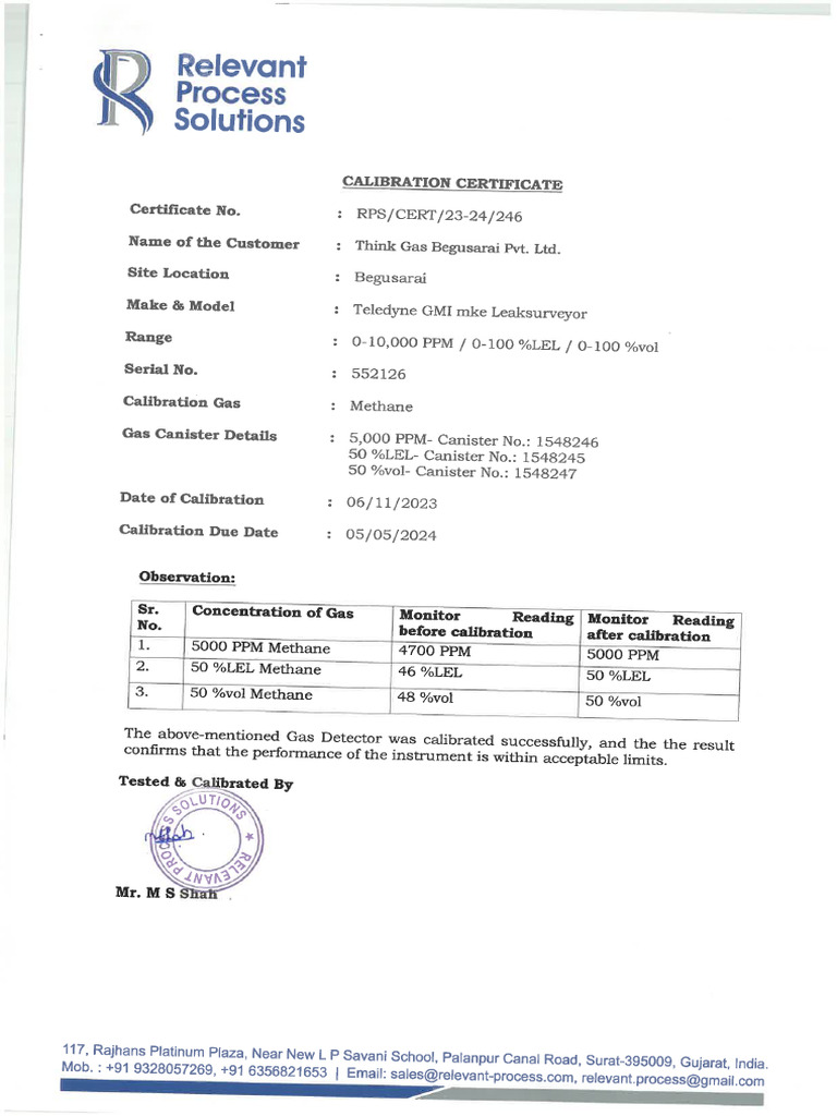 GMI Calibration Report of SR No - 552126 | PDF