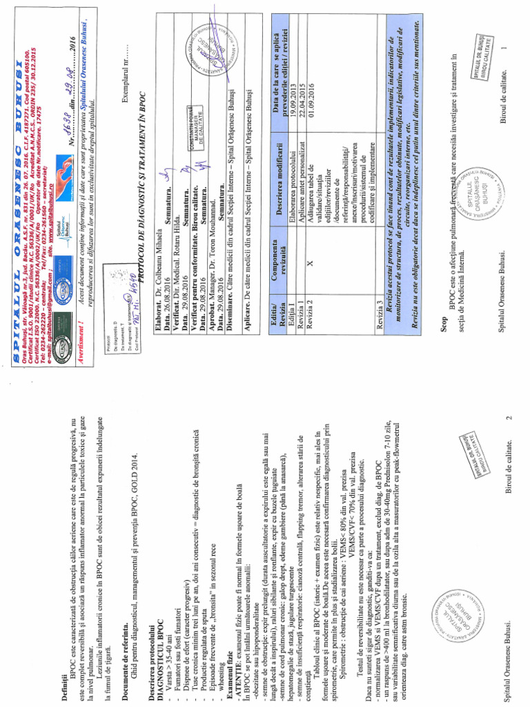 Protocol de Diagnostic Si Tratament in BPOC | PDF