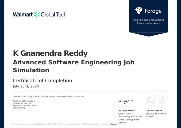 Walmart USA Advanced Software Engineering Completion Certificate | PDF