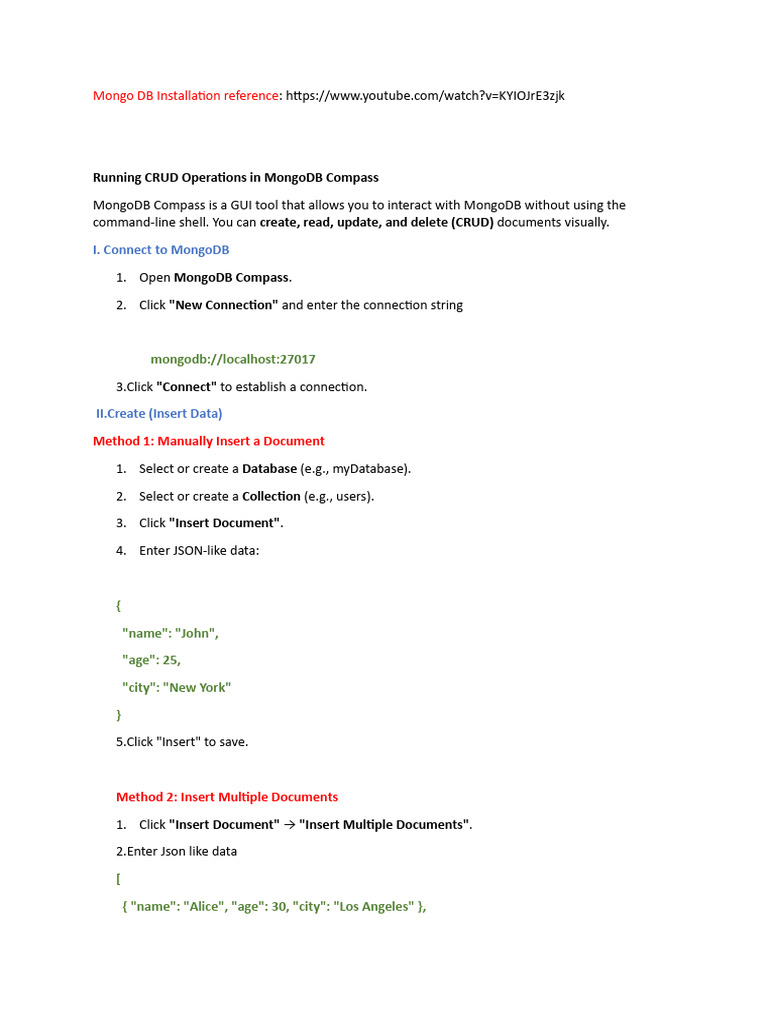 CRUD Operations in MongoDB Compass sample programs for exercise | PDF ...
