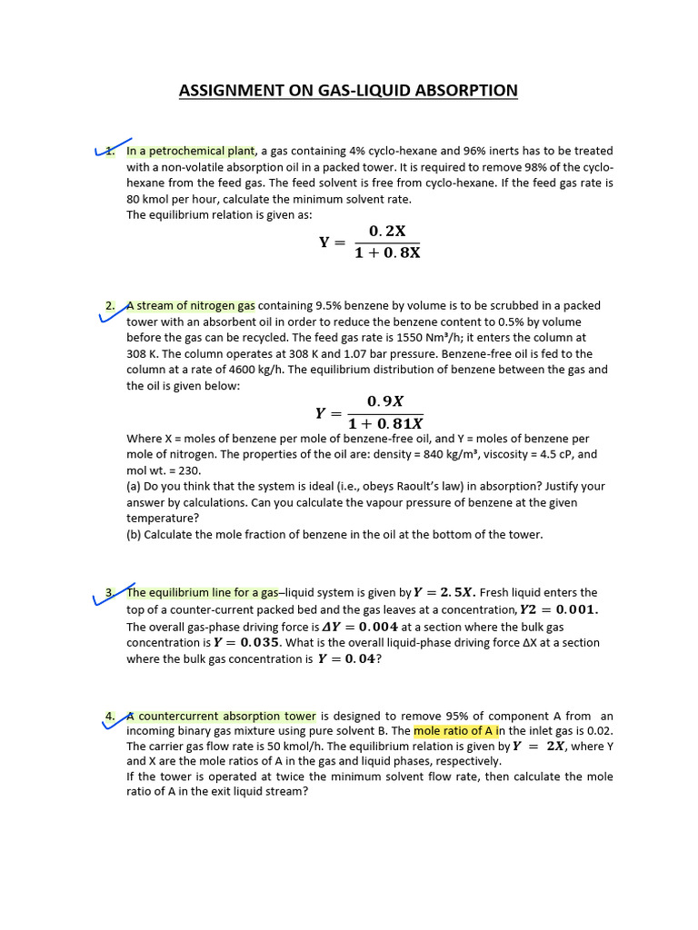 ASSIGNMENT ON GAS-LIQUID ABSORPTION | PDF | Phase (Matter) | Gases
