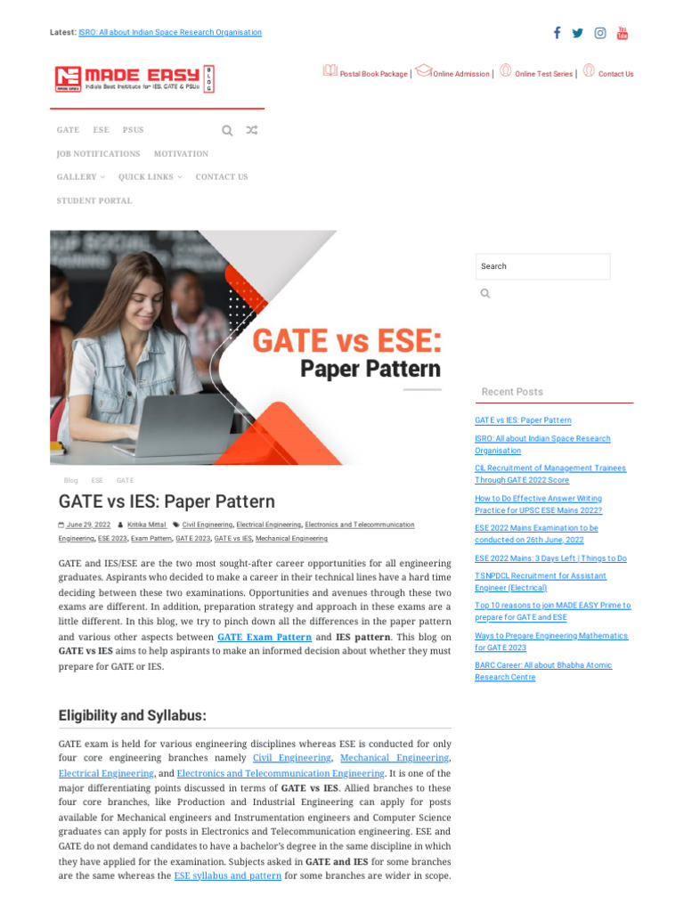 GATE Vs IES - Paper Pattern, Eligibility, Syllabus - MADE EASY | PDF ...