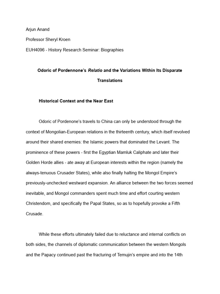 Odoric of Pordennone's Relatio and The Variations Within Its Disparate ...