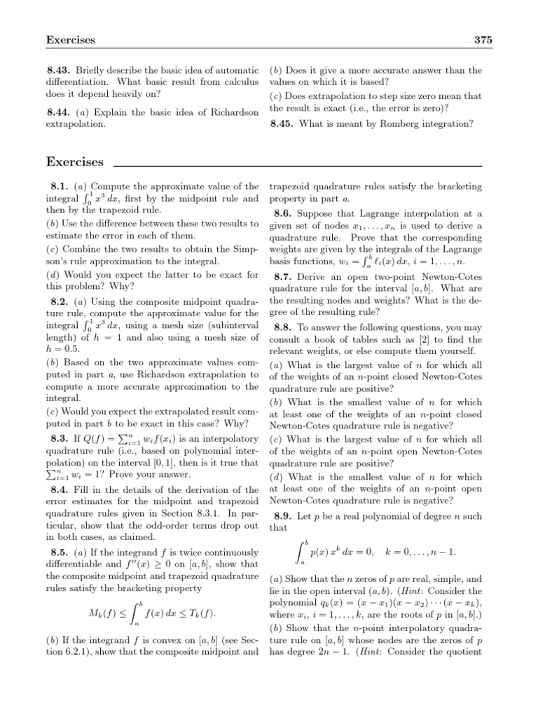 Exercises08 | PDF | Integral | Algorithms