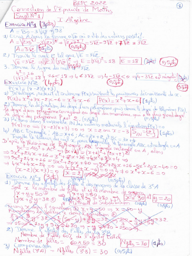 Correction Math BEPC 2022. | PDF