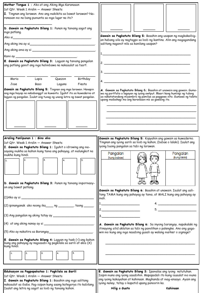 Answer Sheets - Q1 - Week1 | PDF