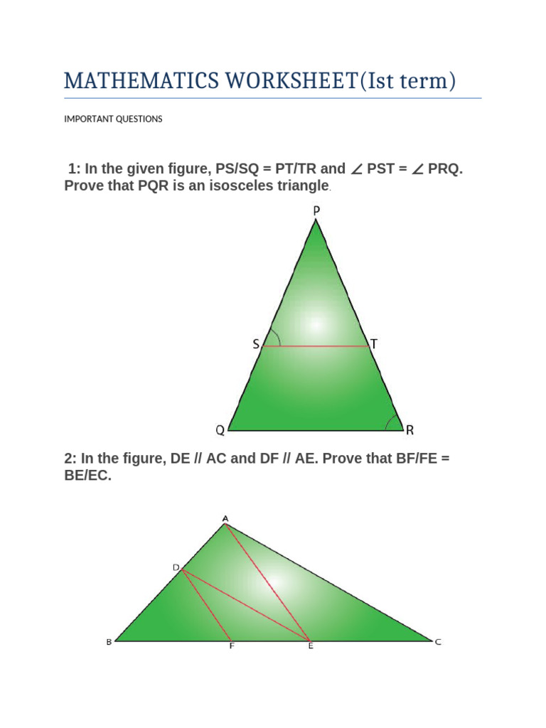 MATHEMATICS WORKSHEET 2 | PDF | Triangle | Elementary Mathematics