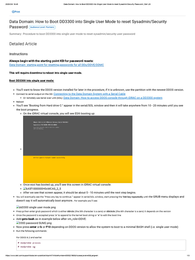 Data Domain - How To Boot DD3300 Into Single User Mode To Reset ...