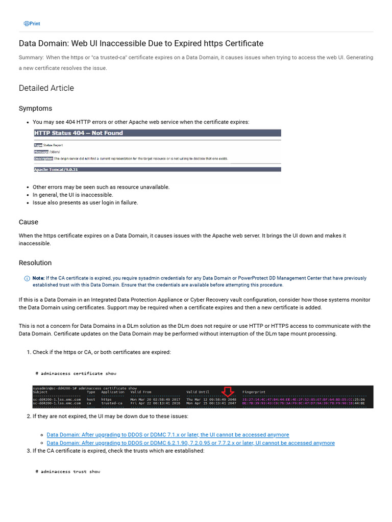 Data Domain - Web UI Inaccessible Due To Expired Https Certificate ...