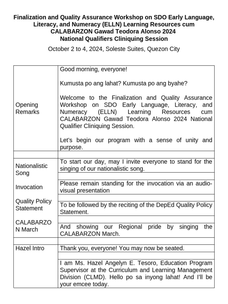 ELLN Workshop & Gawad Teodora Alonso 2024 | PDF | Procedural Knowledge | Human Communication